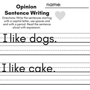 Opinion Sentence Writing Worksheets for Primary Grade ELA Teaching ...