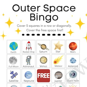 Space Bingo Printable Game With Vibrant Planets and Stars With Word ...