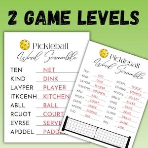 Pickleball Game Word Scramble With 2 Levels of Printable Pages for ...
