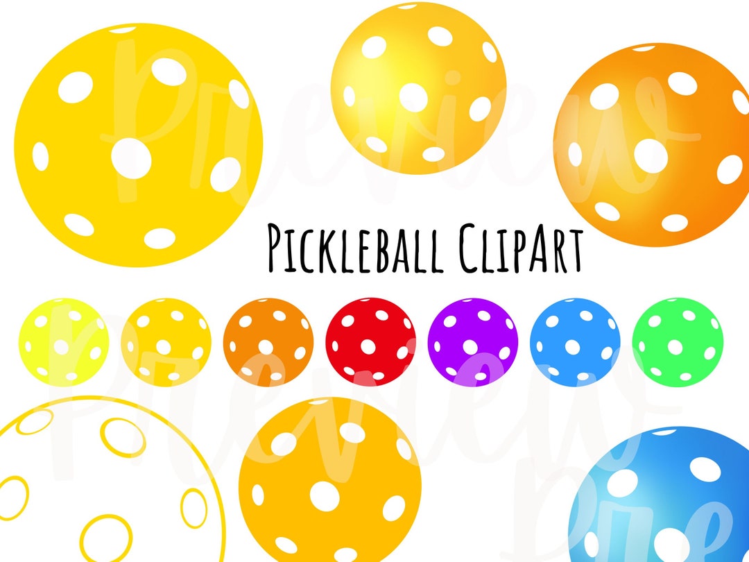 For Commercial Use: Pickleball Clip Art in Rainbow Colors and Outlines ...