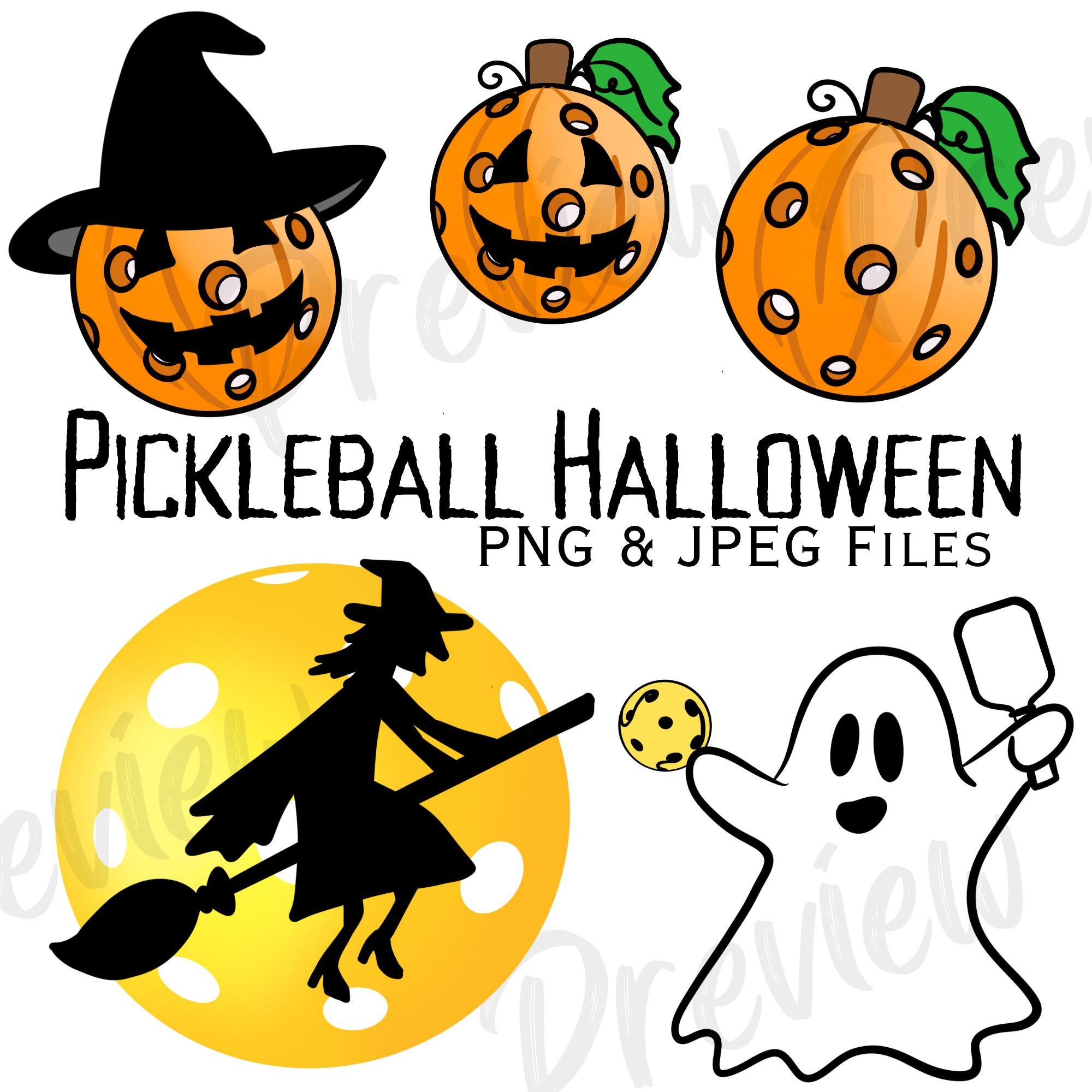 Halloween Pickleball Clip Art Bundle of Ghosts Witches and Pumpkins ...