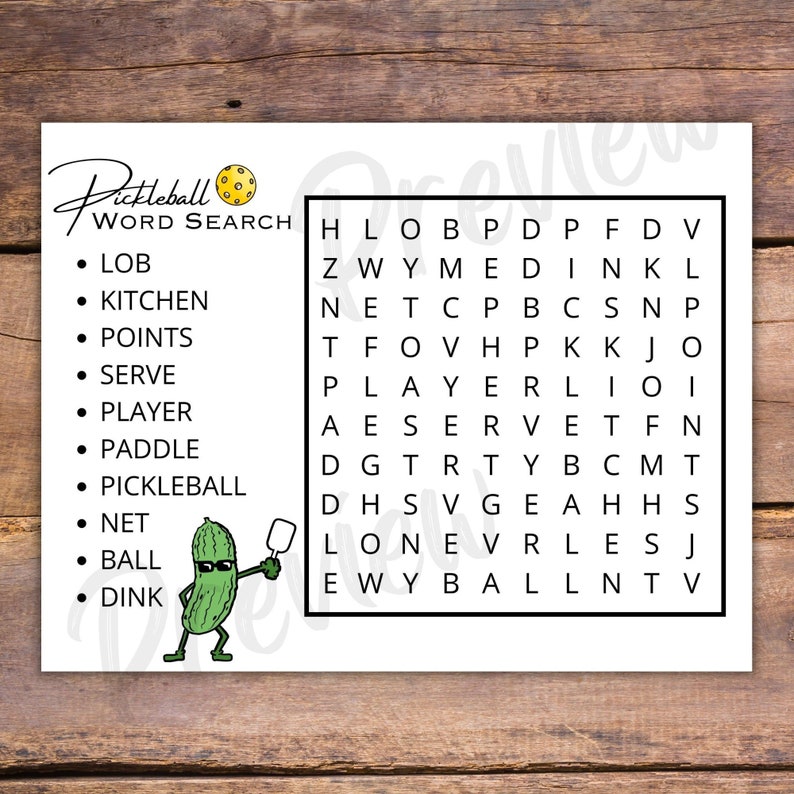 Pickleball Game With Ten Pickleball Word Search Items and a Funny ...