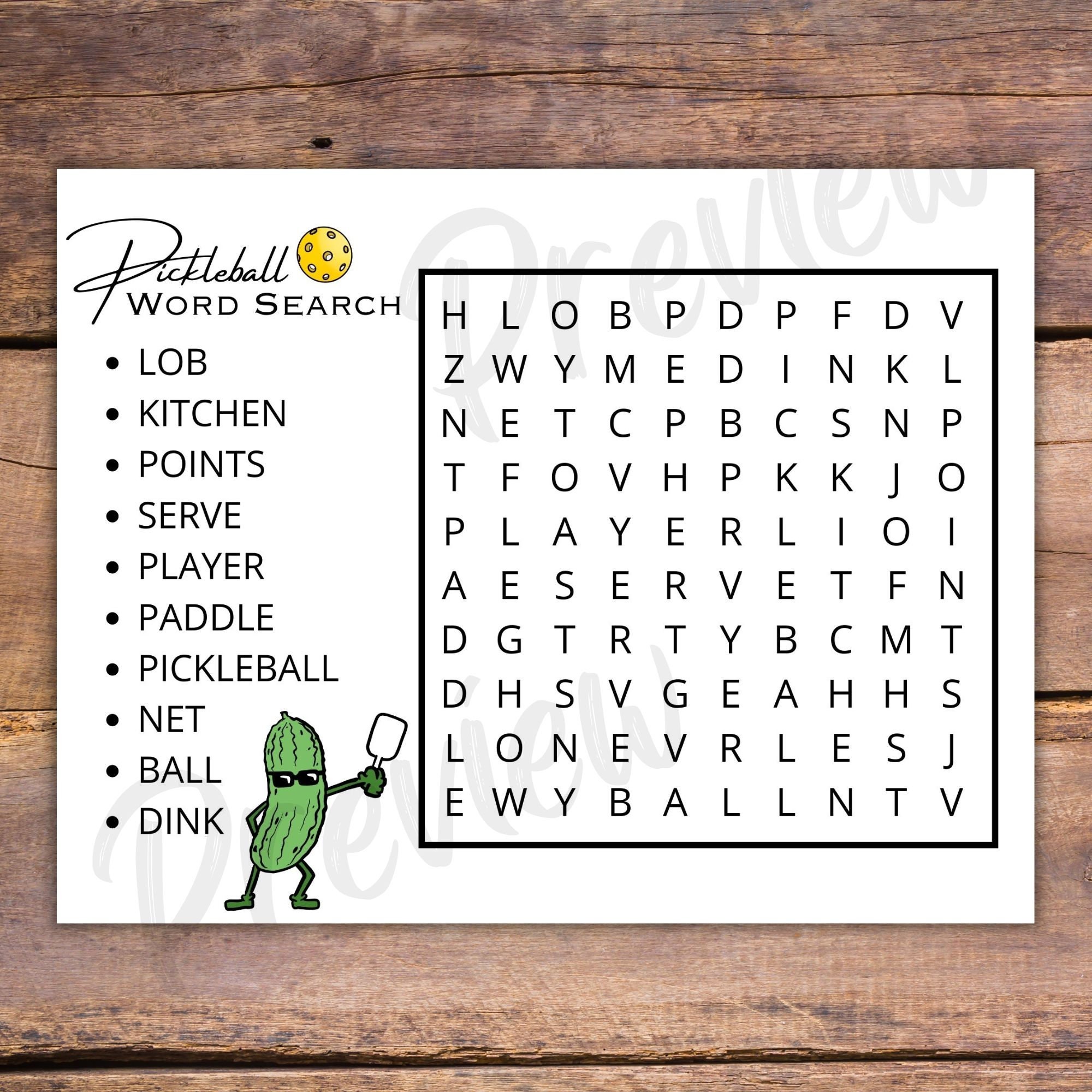 Pickleball Game With Ten Pickleball Word Search Items and a Funny ...