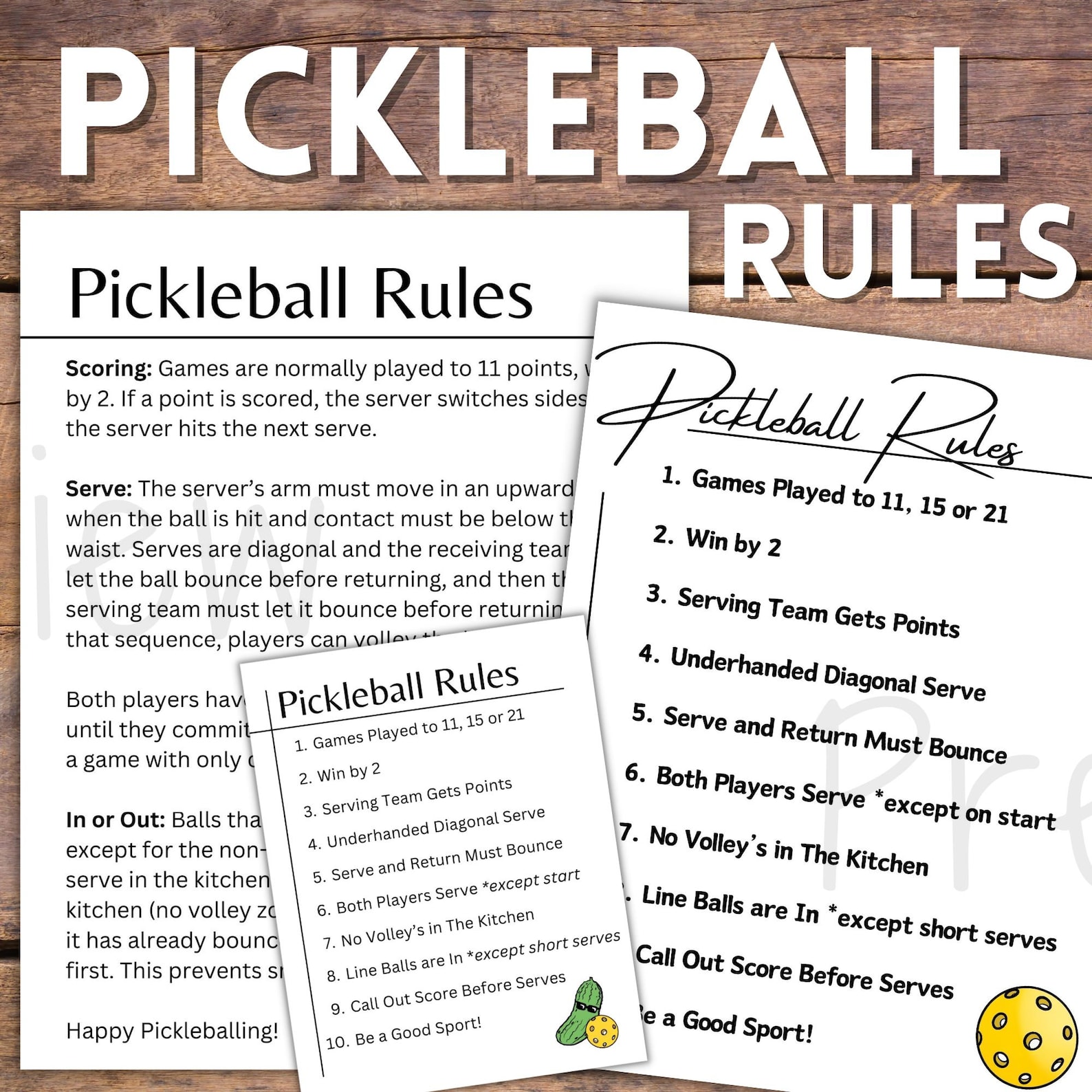 Pickleball Poster of Pickleball Rules With Simple Scoring, Serving and ...