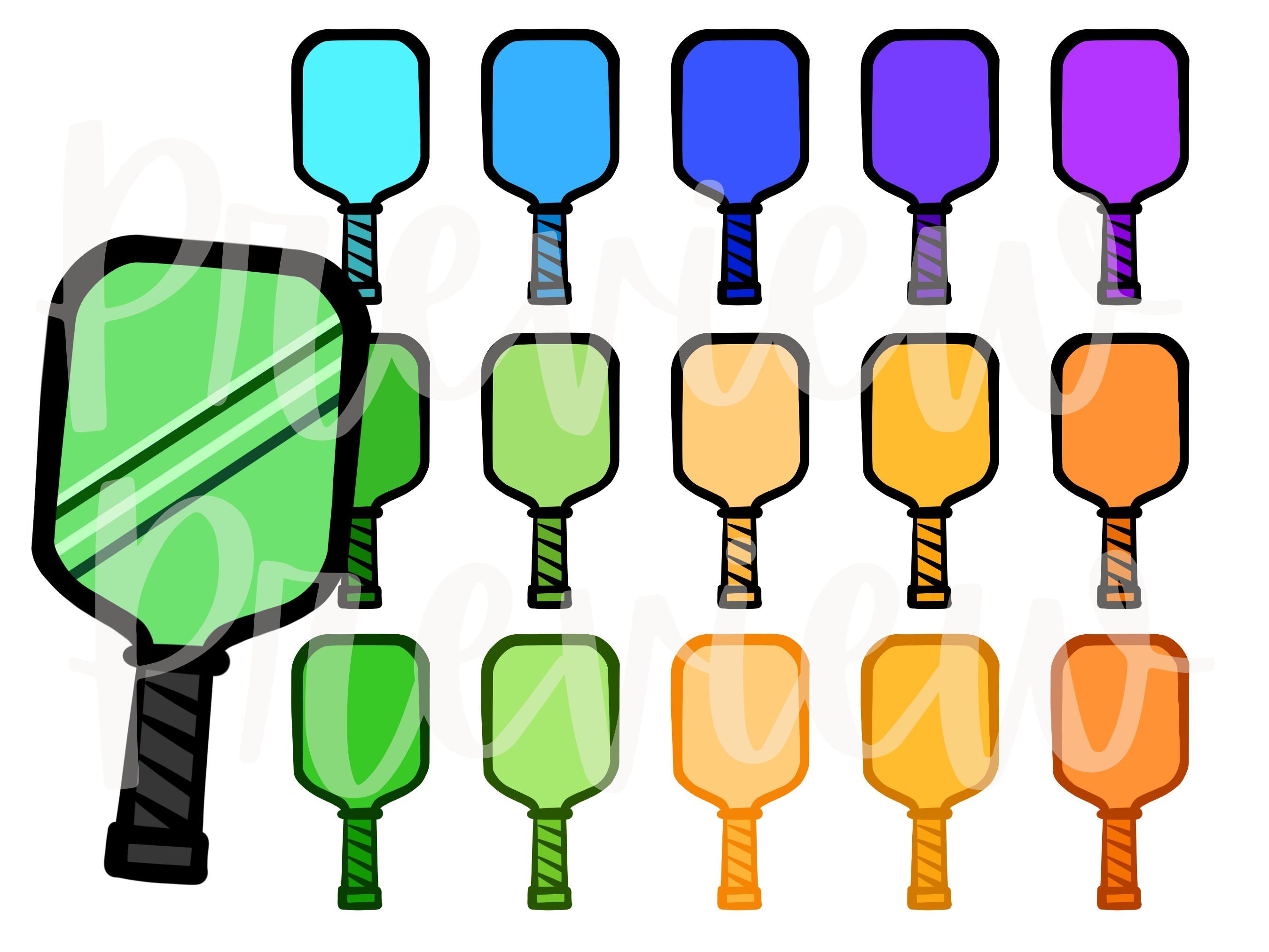 Pickle Ball Paddles in Rainbow Colors and Outlines Pickleball Clip Art ...