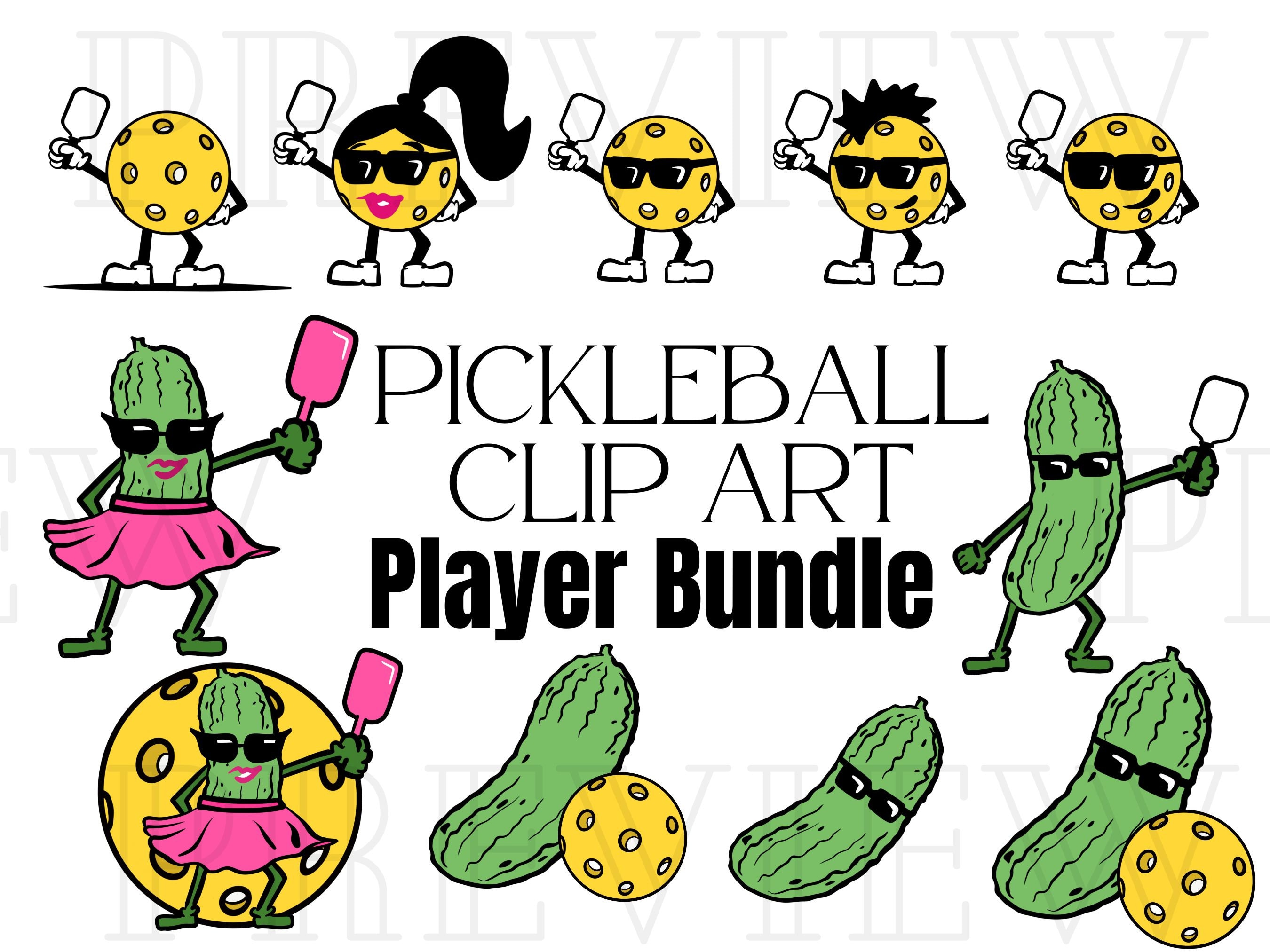 Big Bundle of Pickleball Players and Funny Pickleball Clipart With a ...