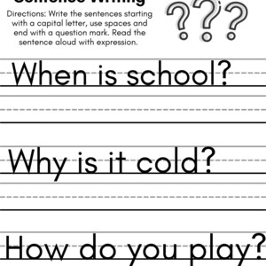 Printable Handwriting Worksheets With Question Sentences and Who, What ...