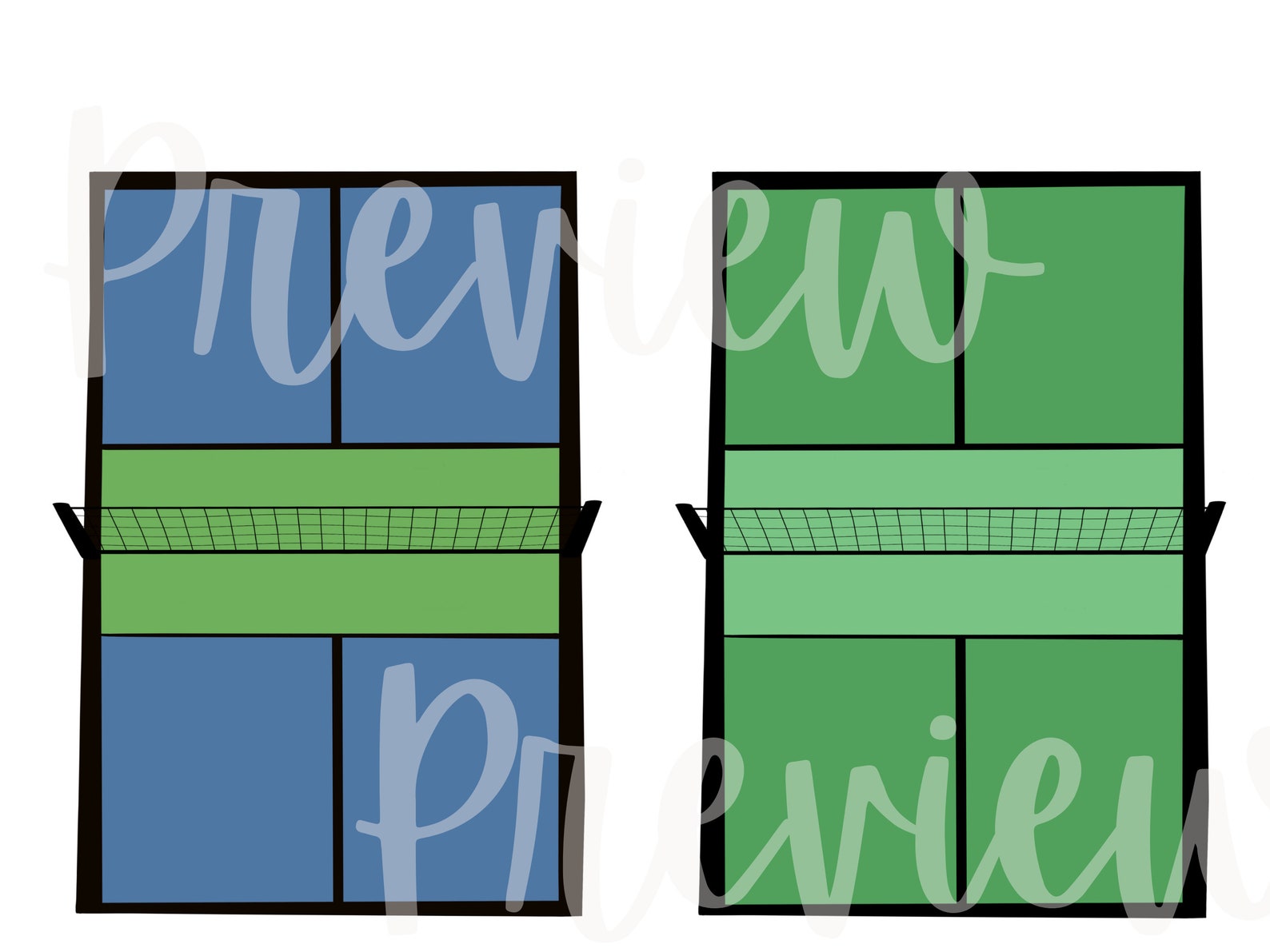 Pickleball Nets and Courts With Black & White Outlines Pickleball Clip ...