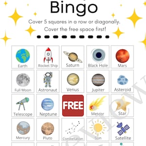 Space Bingo Printable Game With Vibrant Planets and Stars With Word ...