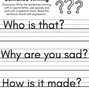 Printable Handwriting Worksheets With Question Sentences and Who, What ...