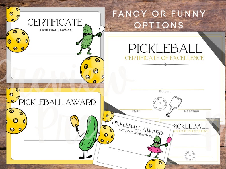 Pickleball Award Bundle With Fancy Certificate or Funny Pickle Players ...