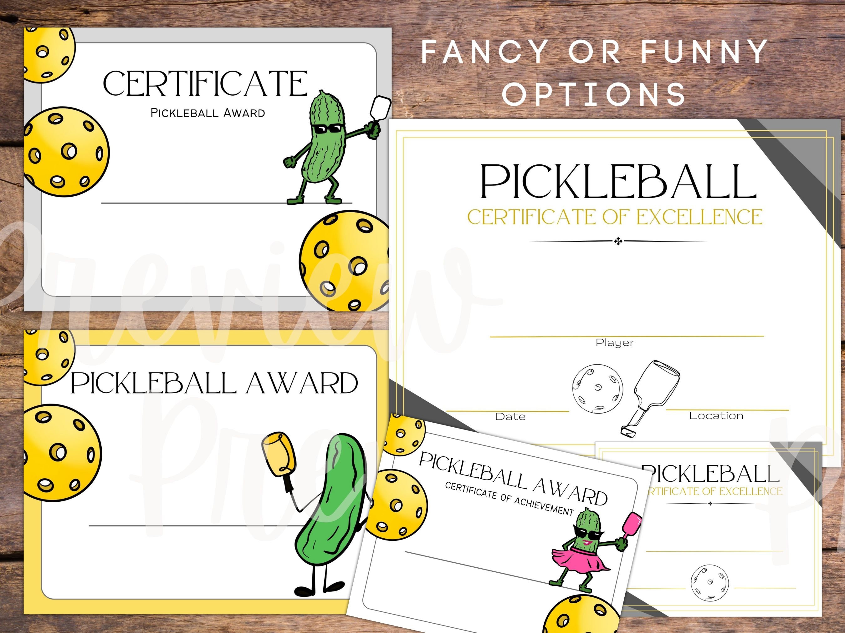 Pickleball Award Bundle With Fancy Certificate or Funny Pickle Players ...