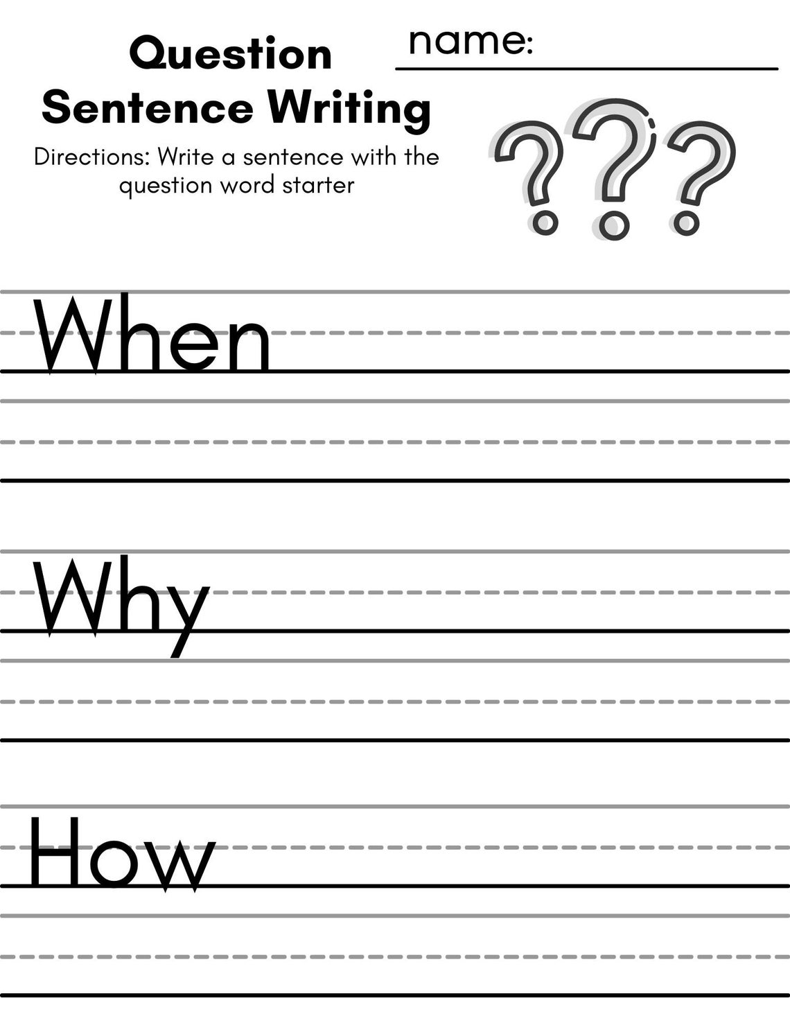 Printable Handwriting Worksheets With Question Sentences and Who, What ...