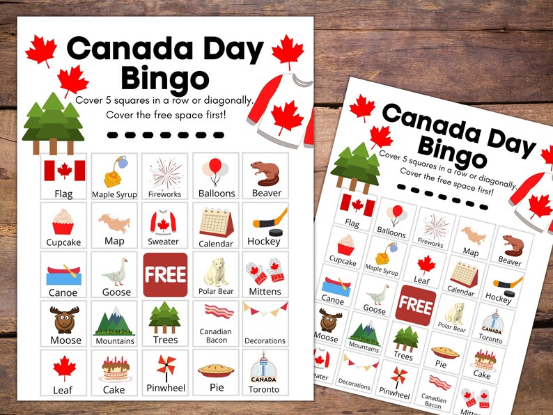 Printable Canada Day Bingo Game With Colorful Images for a Party Game ...