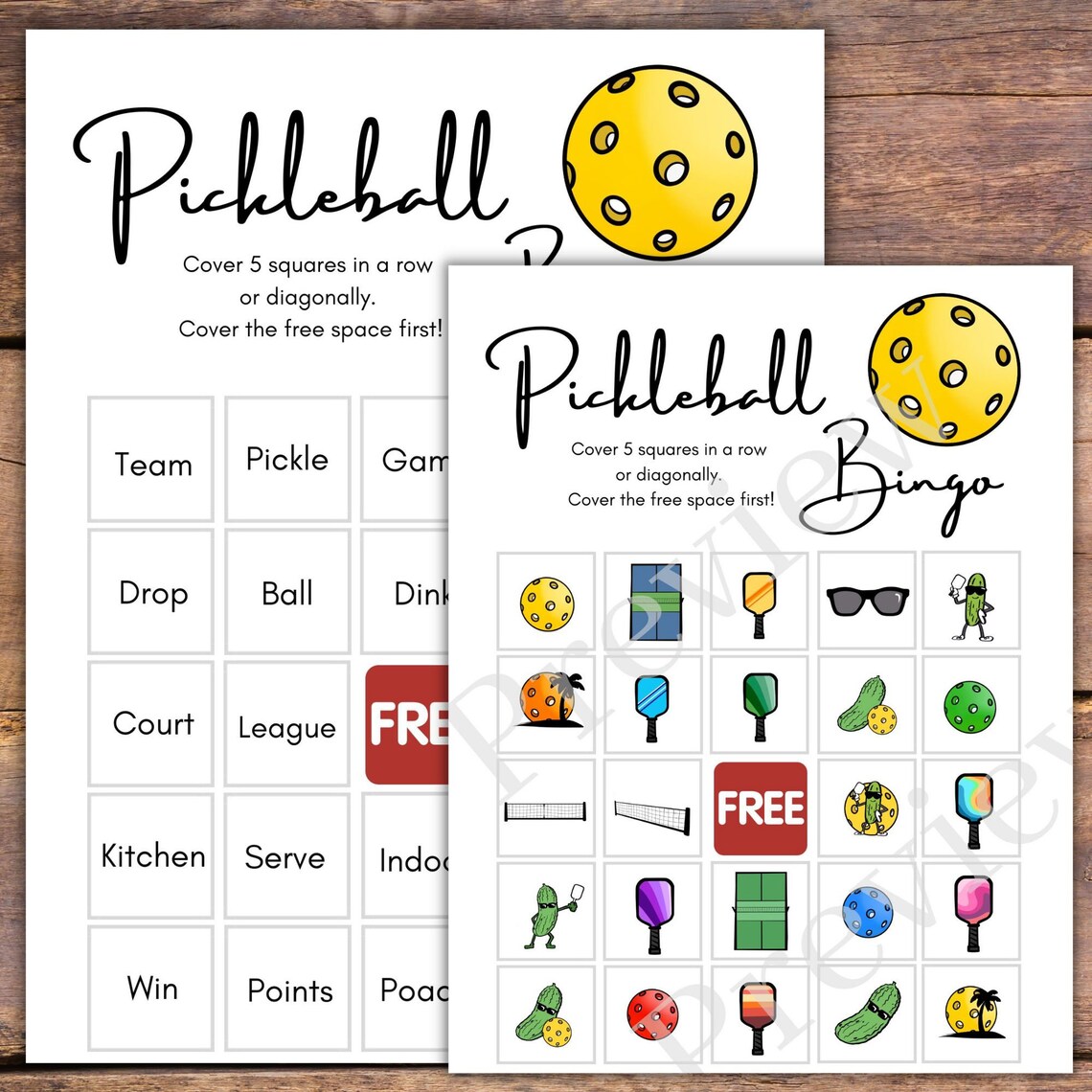 2 Sets of Printable Pickleball Bingo Game Bundle With Colorful Pickle ...