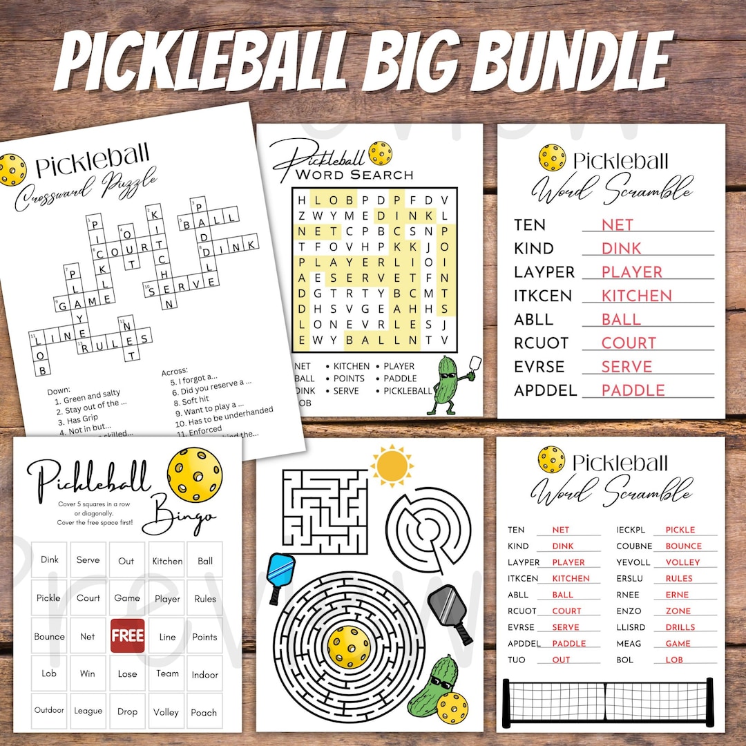 Fun Pickleball Game Mega Bundle With Pickleball Crossword Puzzle, Word ...