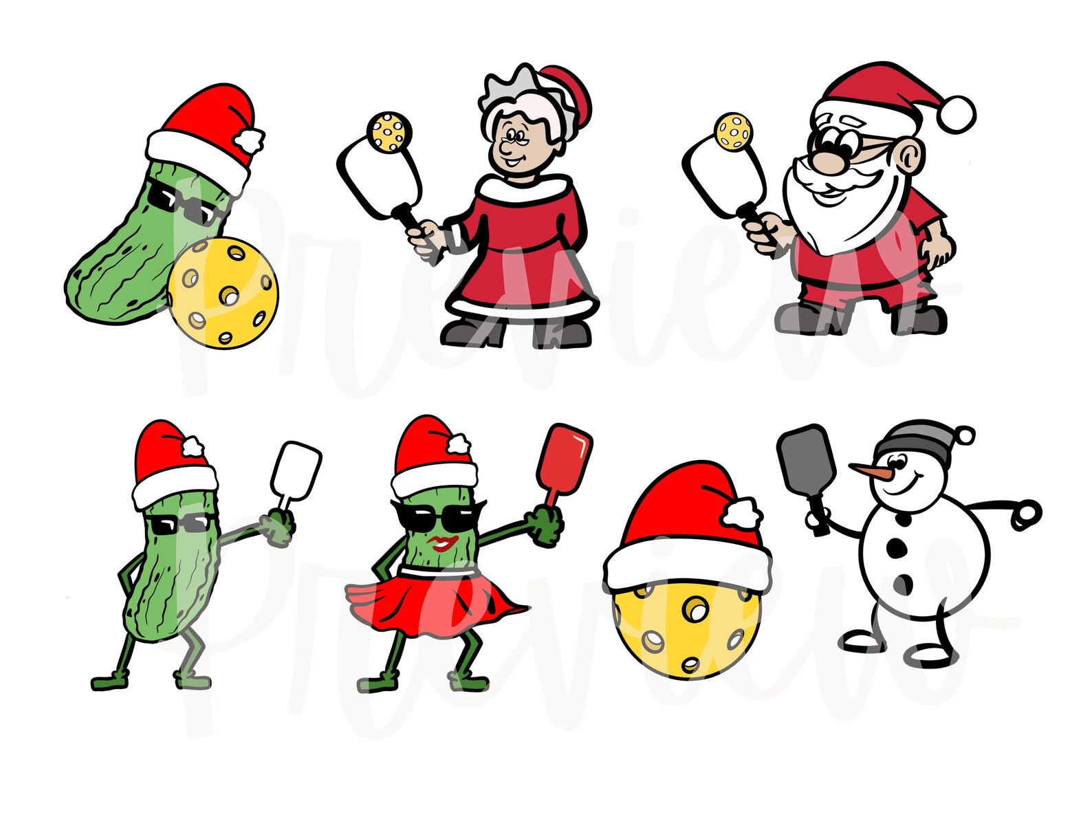 BIG BUNDLE of Christmas Pickleball Clip Art for Holiday Designs With a ...