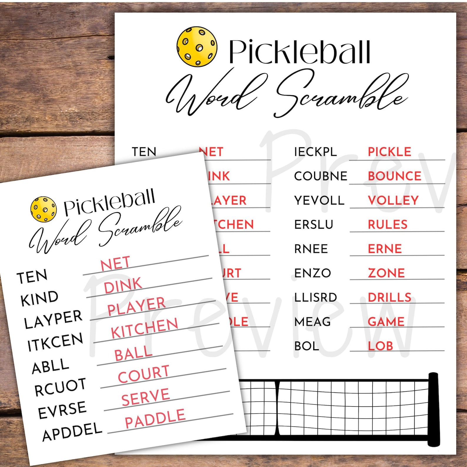 Pickleball Game Word Scramble With 2 Levels of Printable Pages for ...