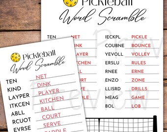 Pickleball Game Word Scramble With 2 Levels of Printable Pages for ...