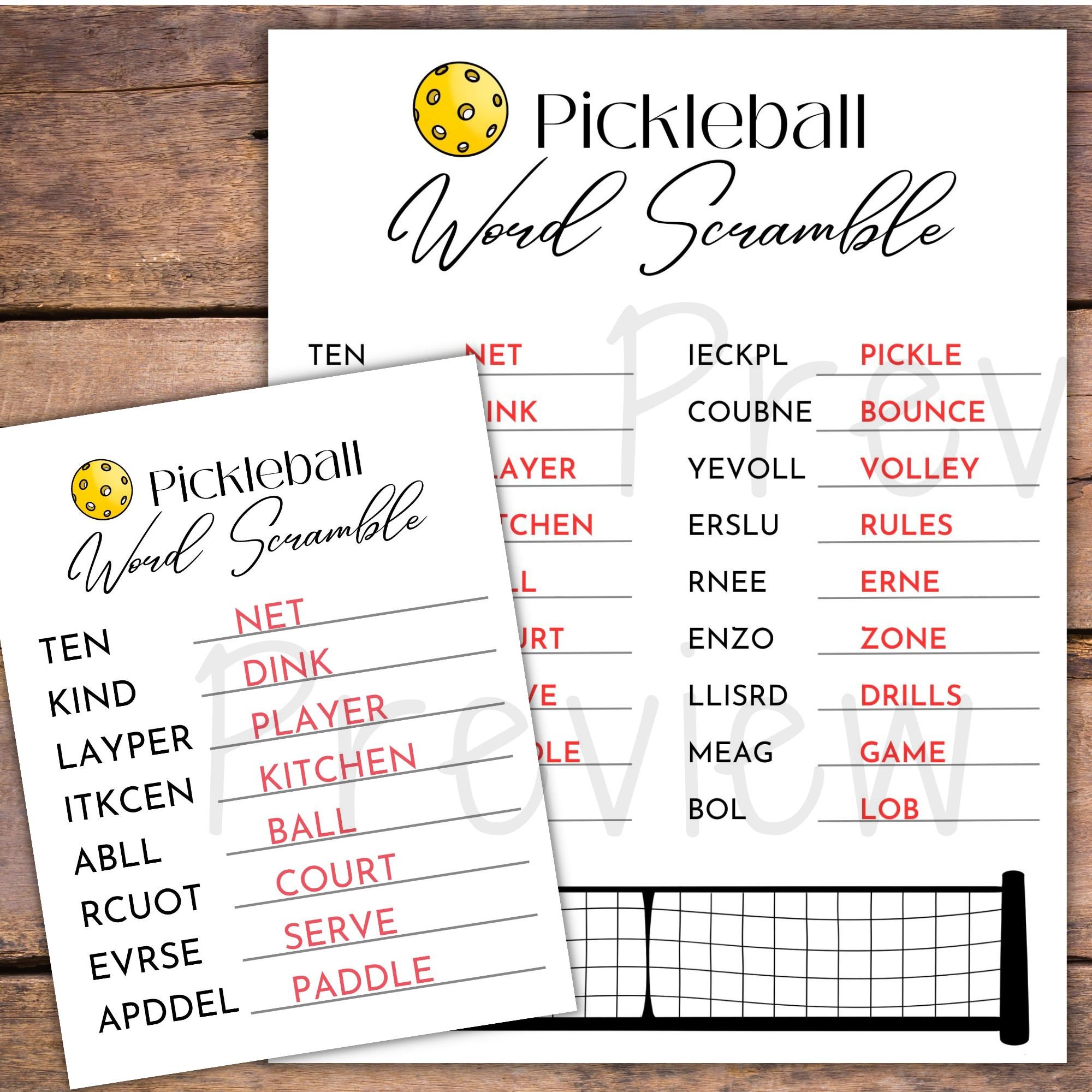 Fun Pickleball Game With 2 Pickleball Word Scramble Levels Printable ...