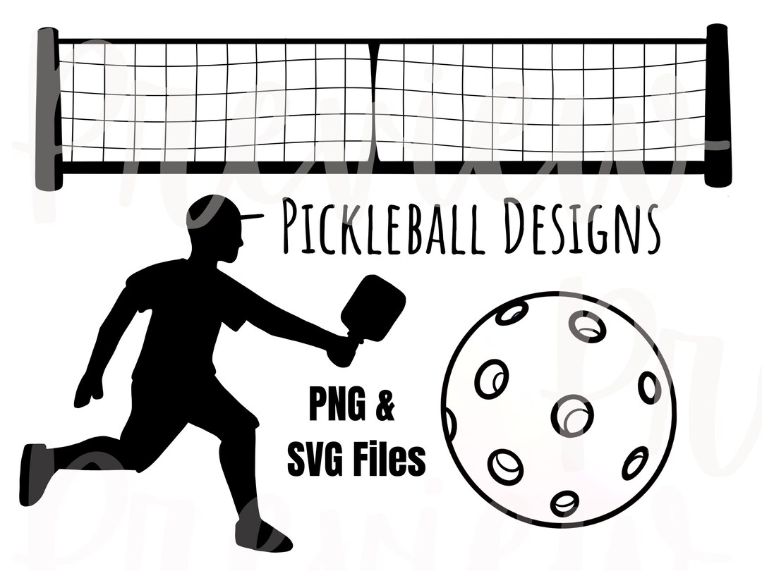 Pickleball Designs of a Paddle, Ball, Net and Player in Hat Clip Art ...