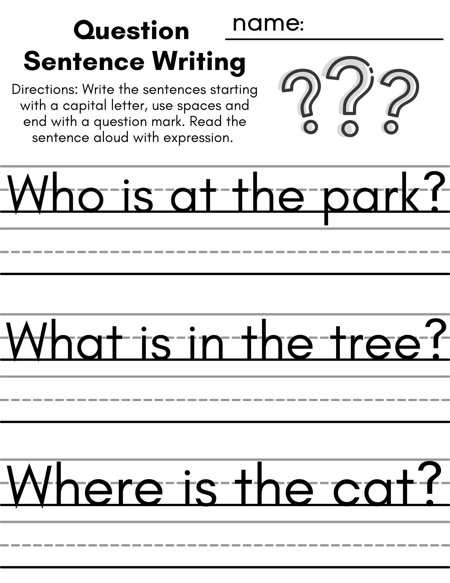 Kids Writing Sentence Worksheets With Question Sentences and Who What ...