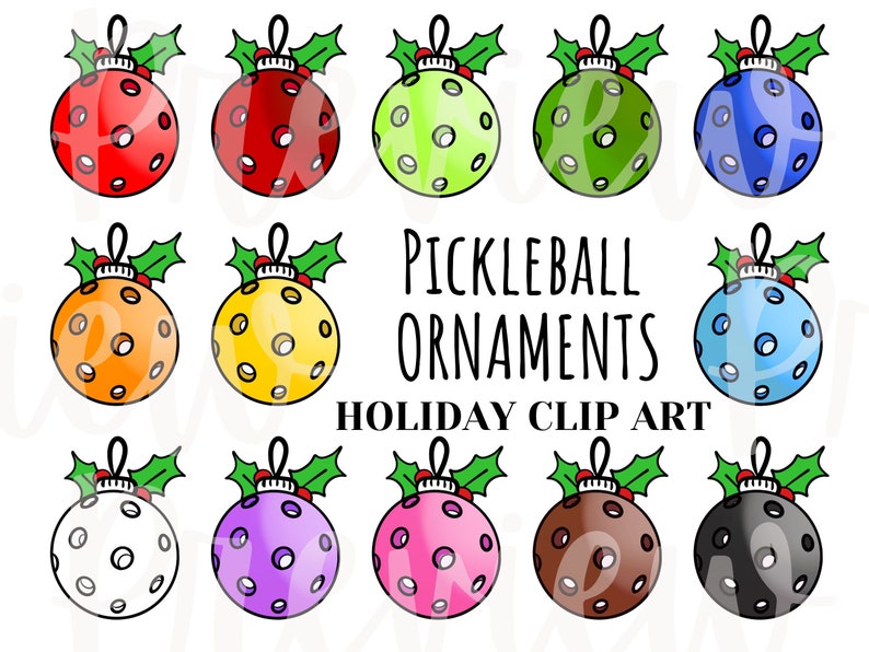 Christmas Pickleball Ornaments and Santa Hats Clip Art Bundle for ...