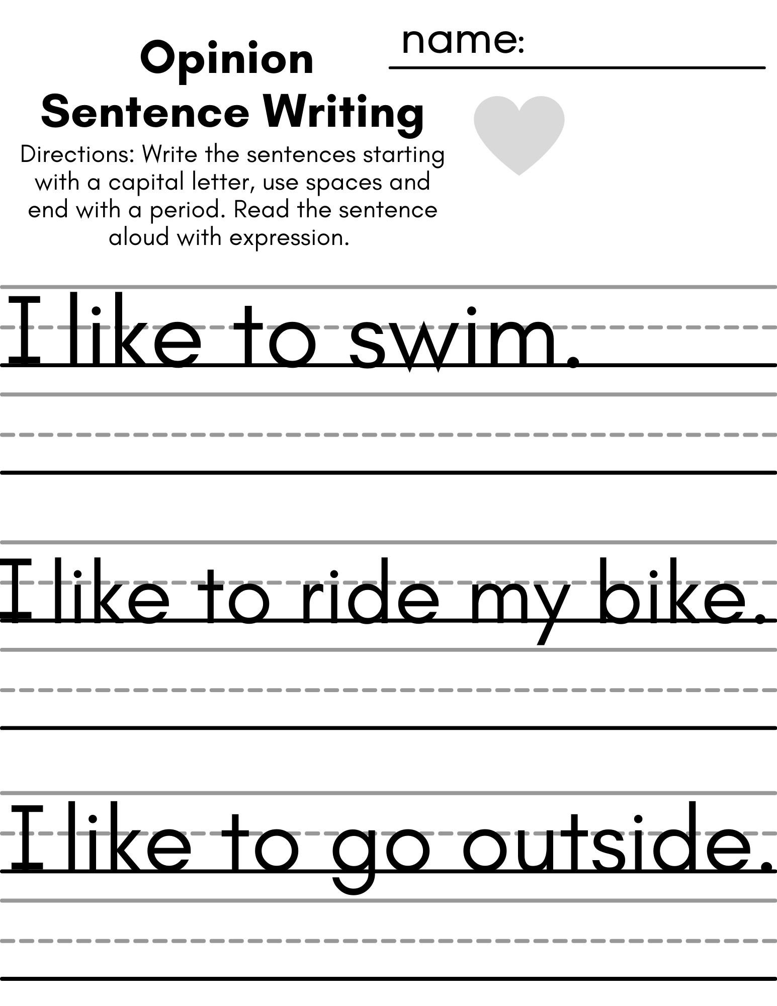 Kids Sentence Writing Worksheets for Teachers With Opinion Writing ...