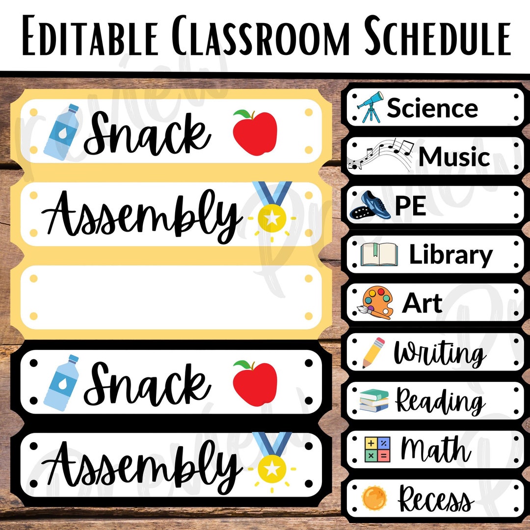 Classroom Schedule Cards Template Editable on Canva Daily Schedule With ...
