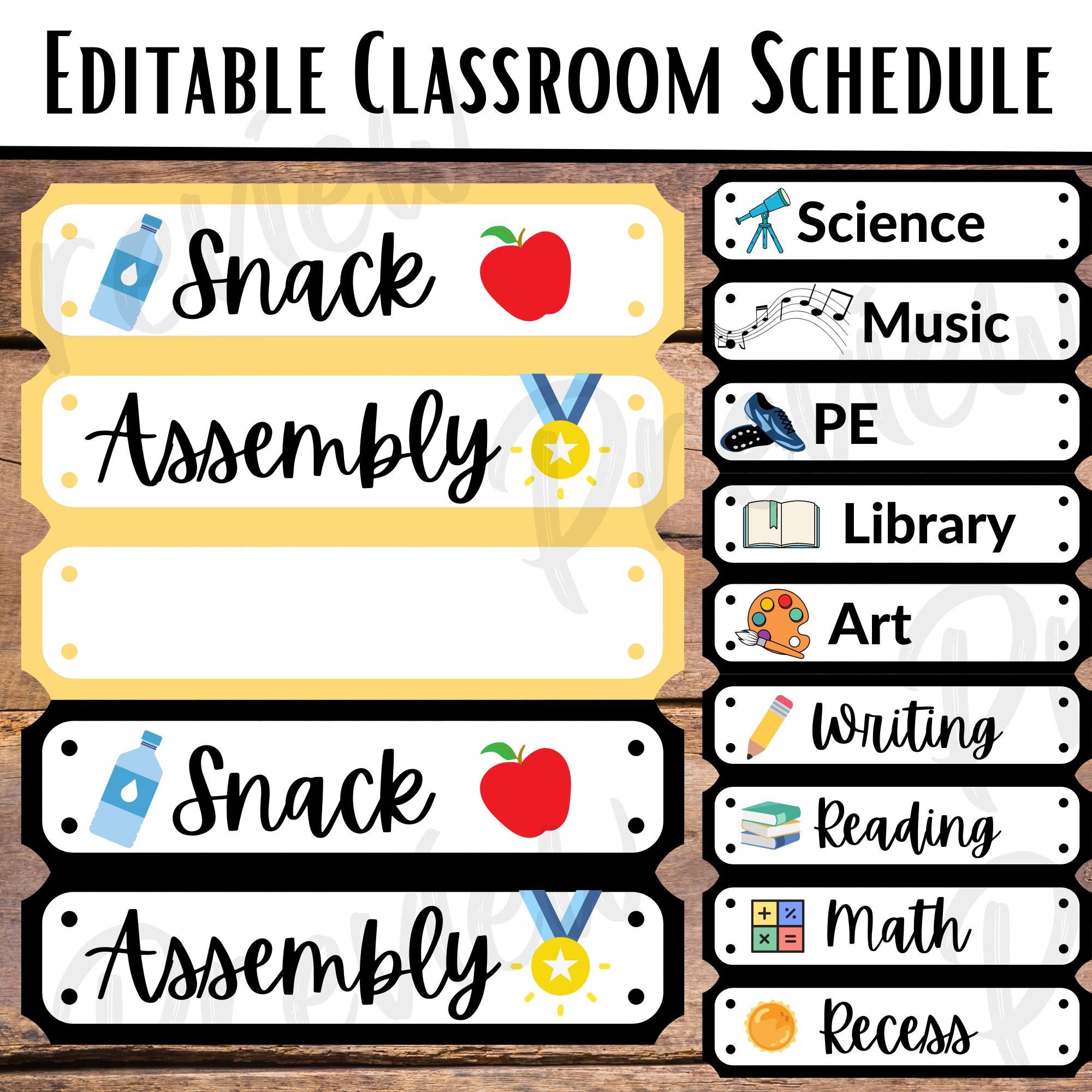 Editable Classroom Schedule Cards Template With Daily Schedule of Music ...