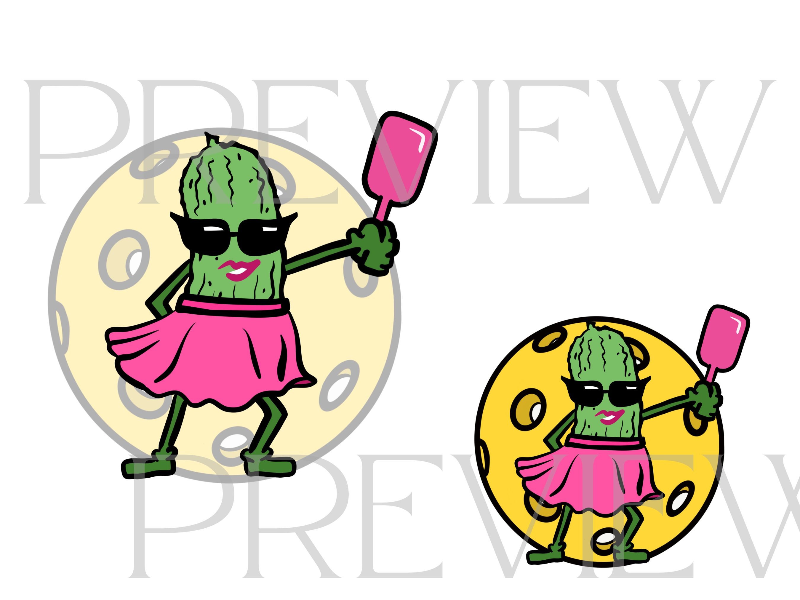 Pickle Playing Pickleball Clip Art Pack With Feminine Pickle Player in ...