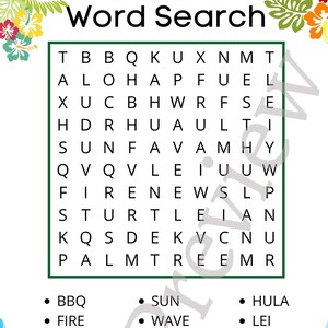 Printable Aloha Word Search Game With Colorful Beach Images for a ...