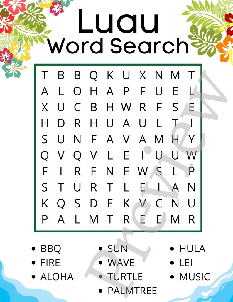 Printable Aloha Word Search Game With Colorful Beach Images for a ...