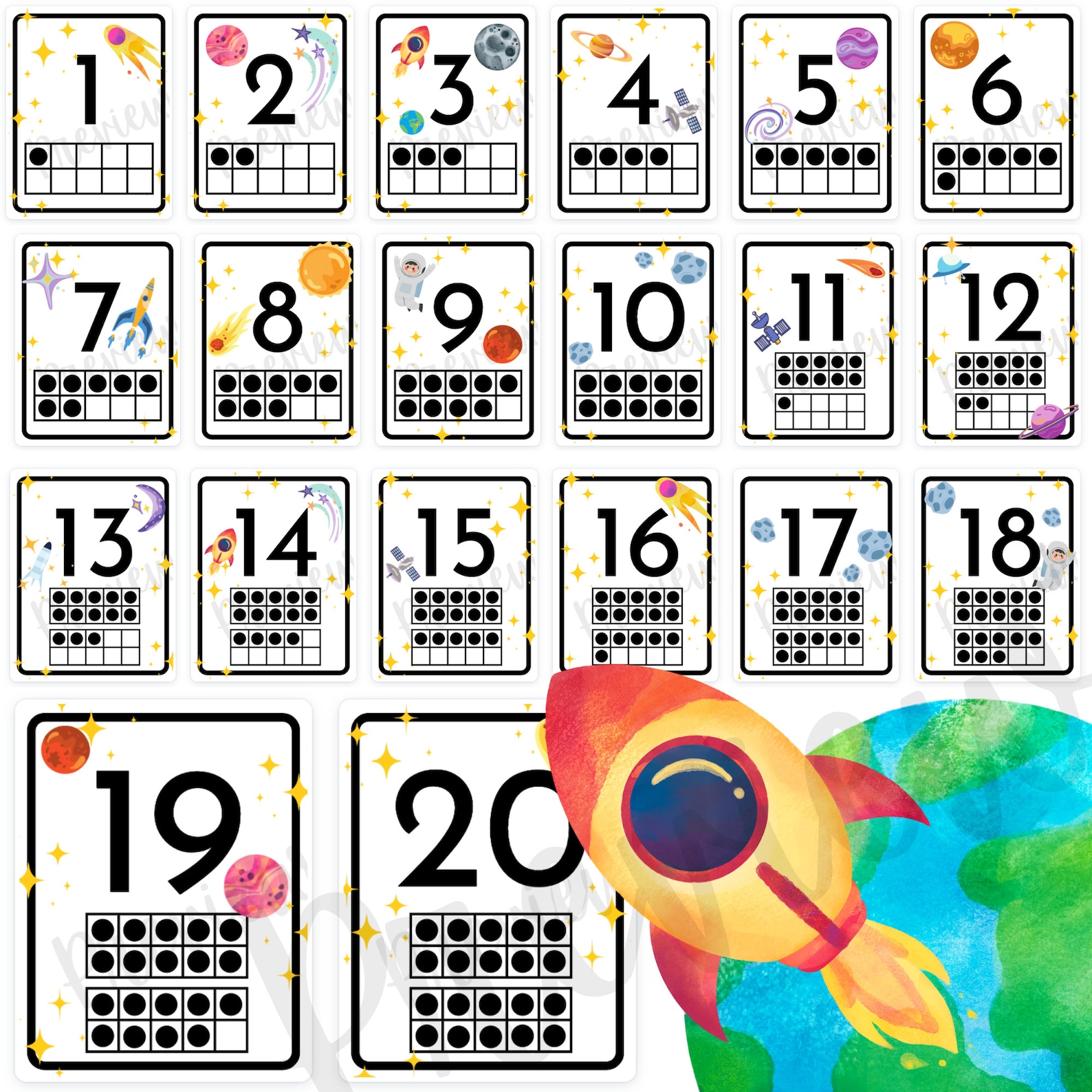 Outer Space Numbers With Ten Frames for Classroom Decor With Space ...