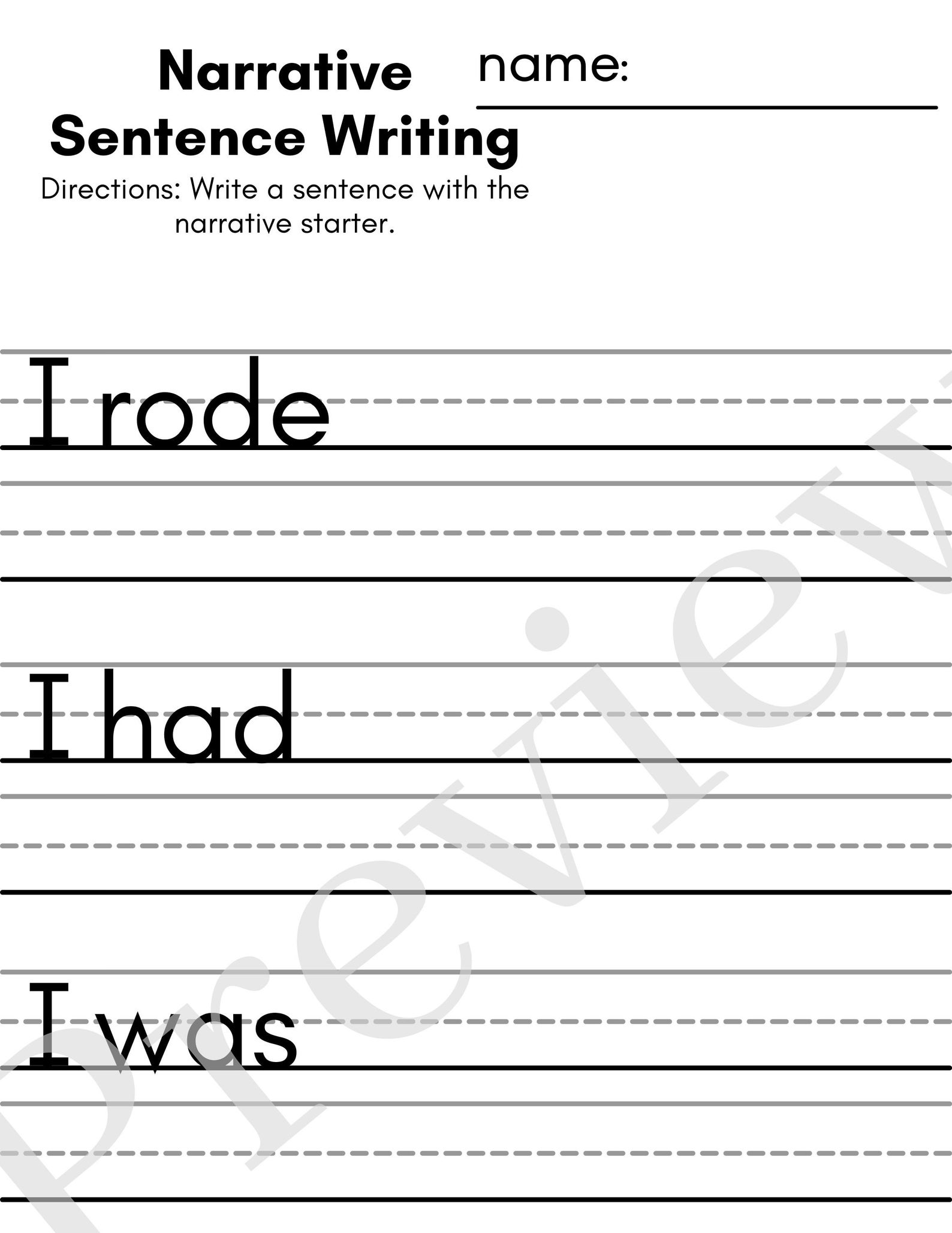 Printable Writing Worksheets With Narrative Sentences I Went I Had I ...
