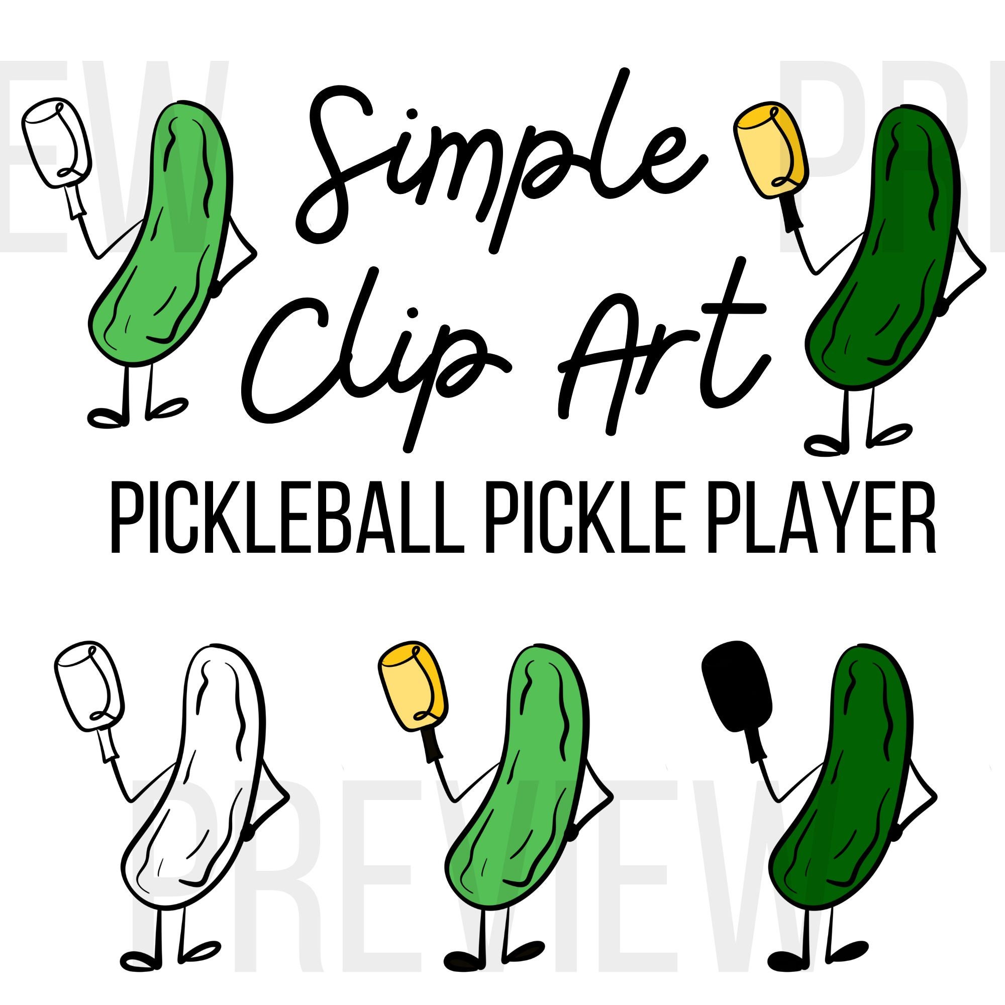 Funny Pickleball Clipart With Simple Pickle Drawings in Different ...