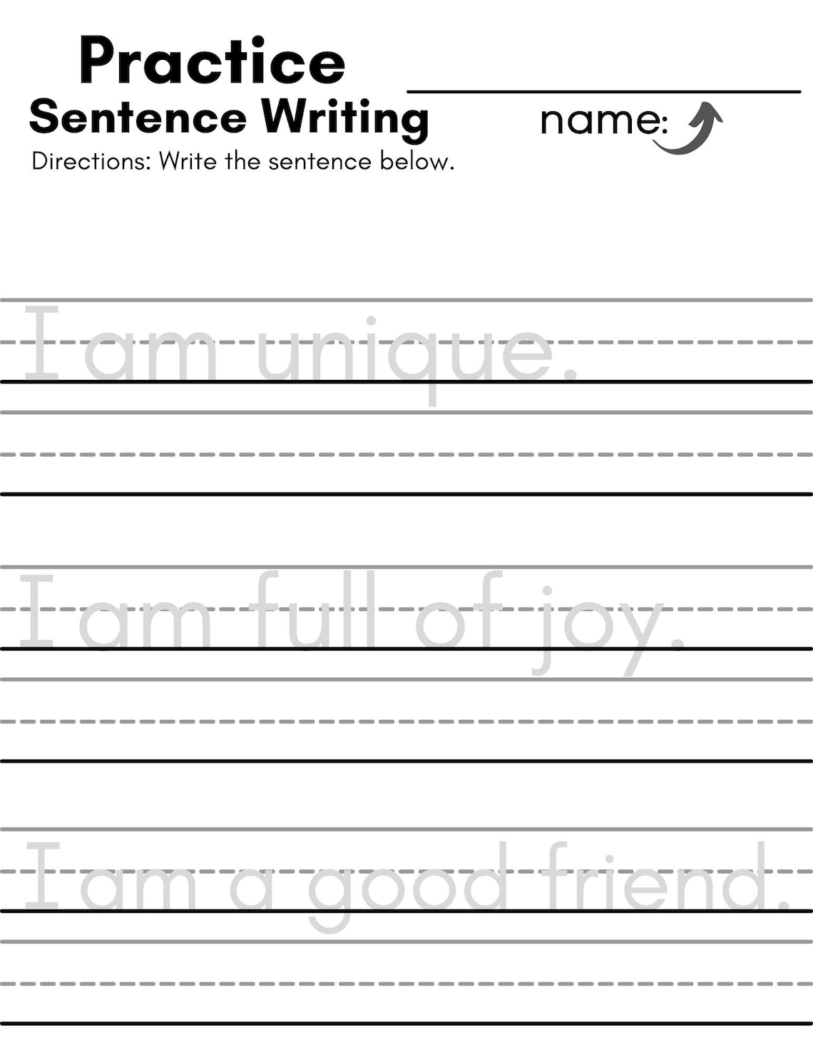 Printable Sentence Worksheets, Affirmation Sentences for K-2nd ELA ...