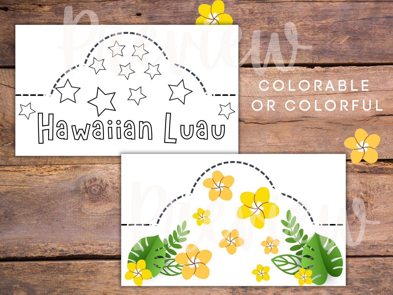 Luau Party Crowns in Color and Colorable Cut Outs Digital Download for ...