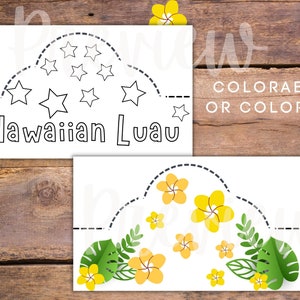 Luau Party Crowns in Color and Colorable Cut Outs Digital Download for ...