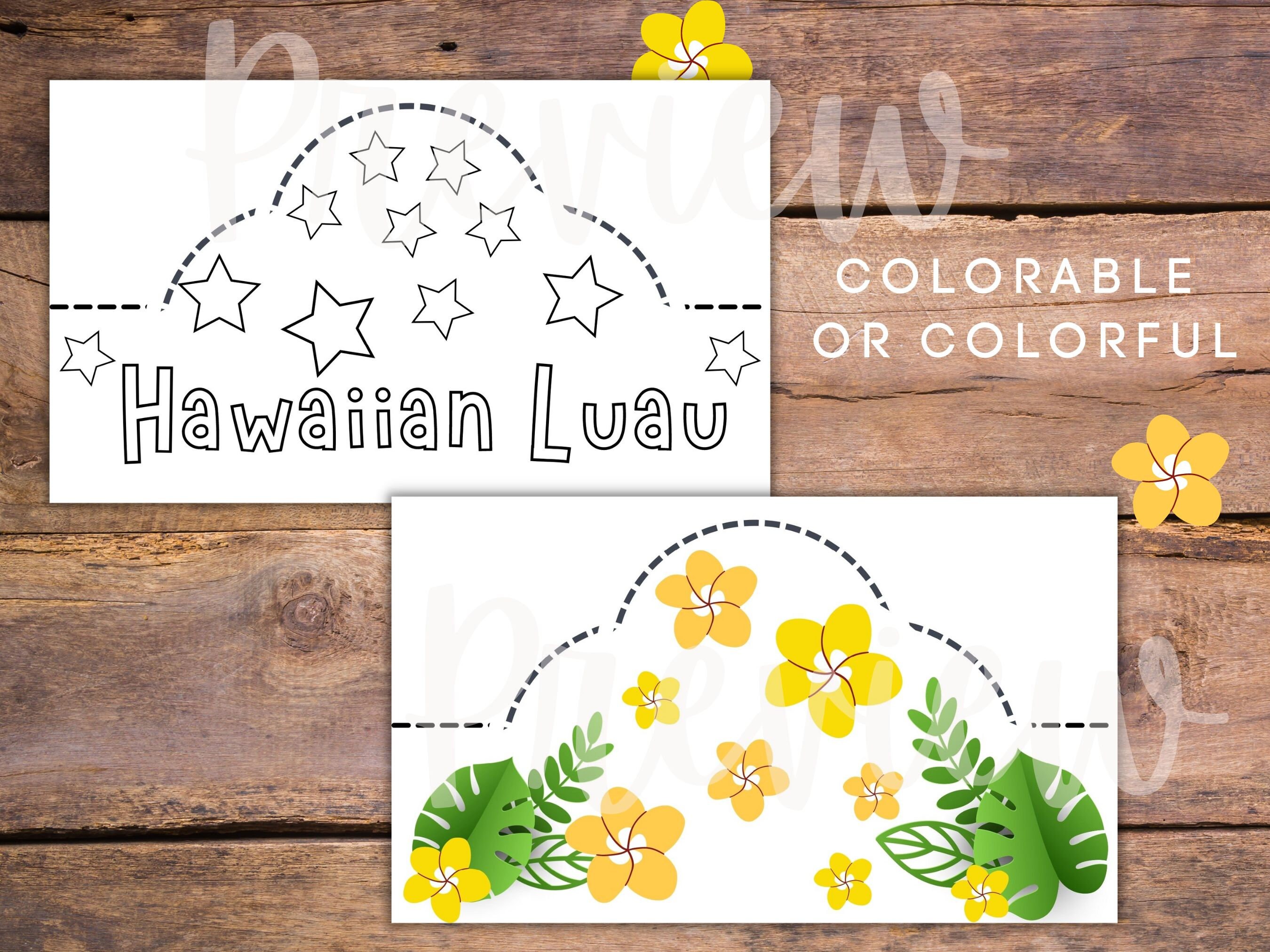 Luau Party Crowns in Color and Colorable Cut Outs Digital Download for ...