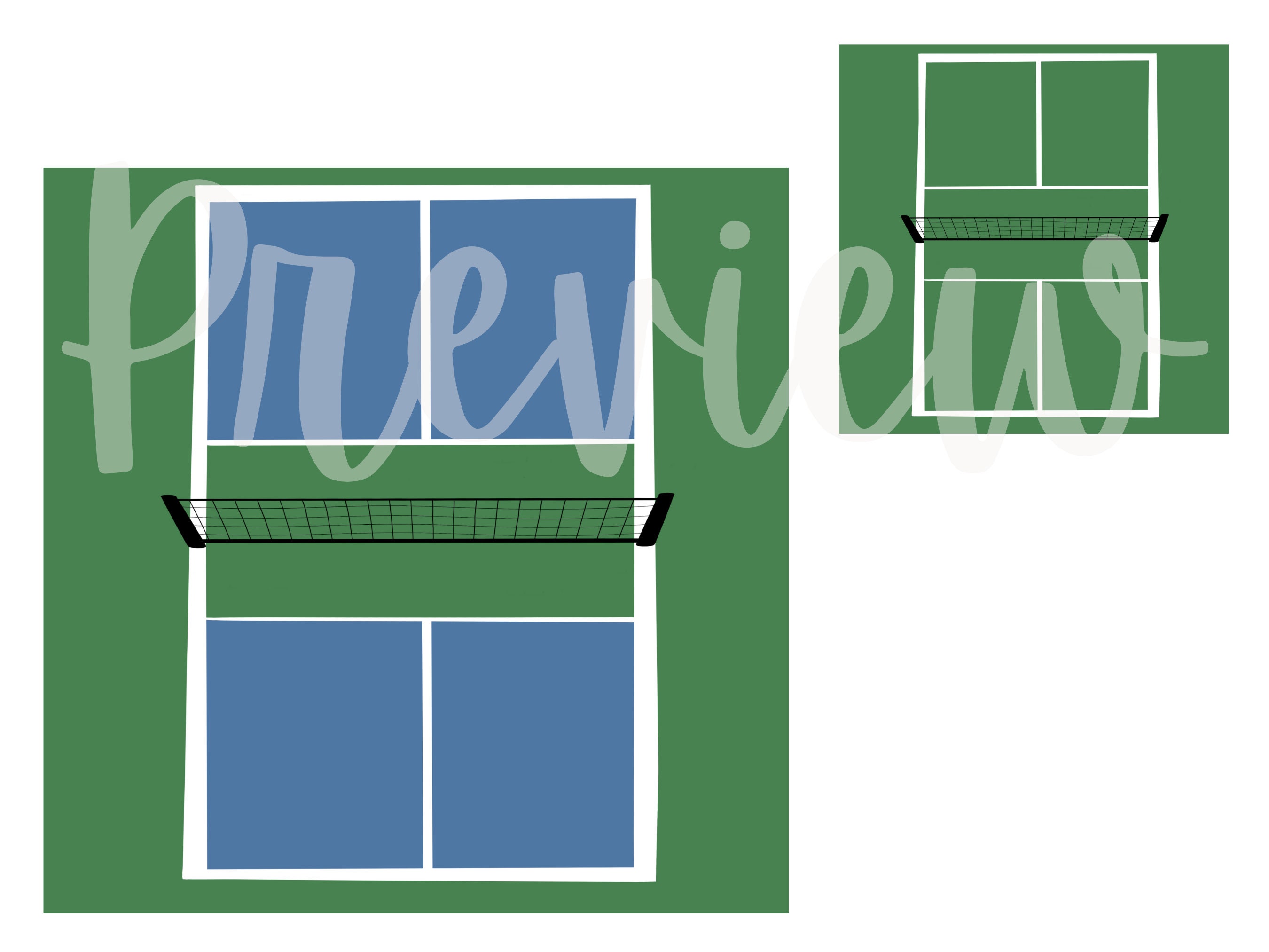 Transparent Nets and Courts With Black & White Outlines Pickleball Clip ...