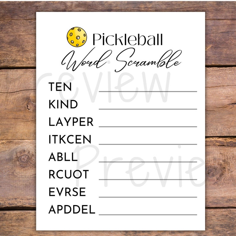 Pickleball Game Word Scramble With 2 Levels of Printable Pages for ...