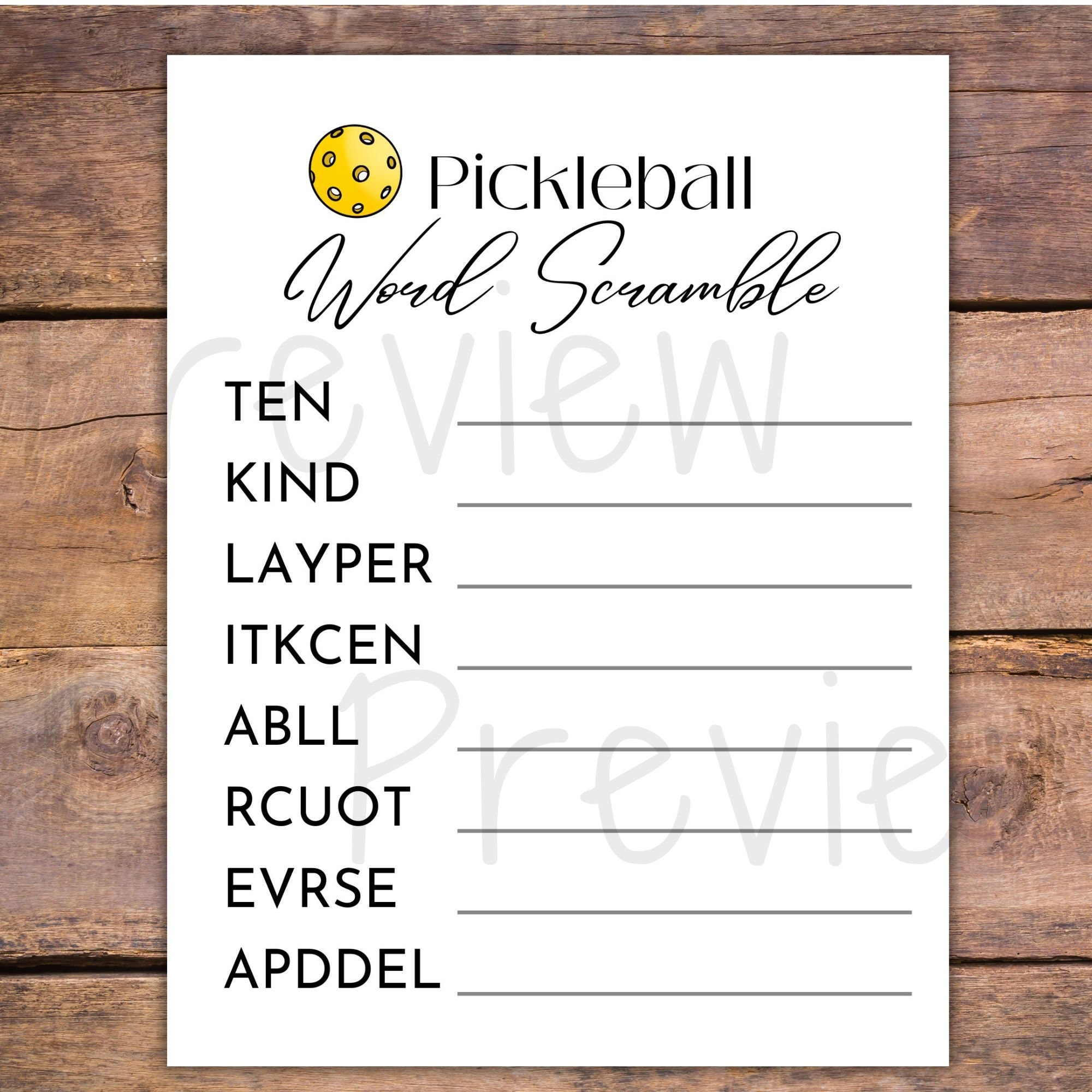 Pickleball Game Word Scramble With 2 Levels of Printable Pages for ...