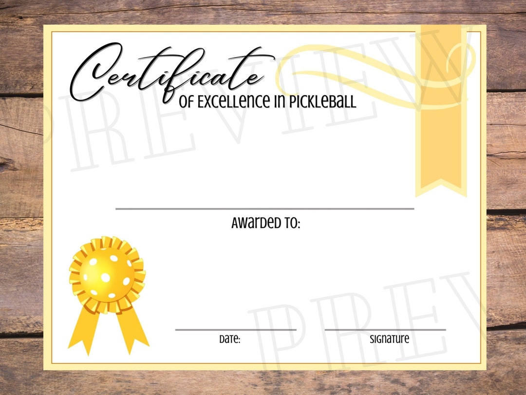 Fancy Pickleball Certificate of Excellence for Games or Pickleball ...