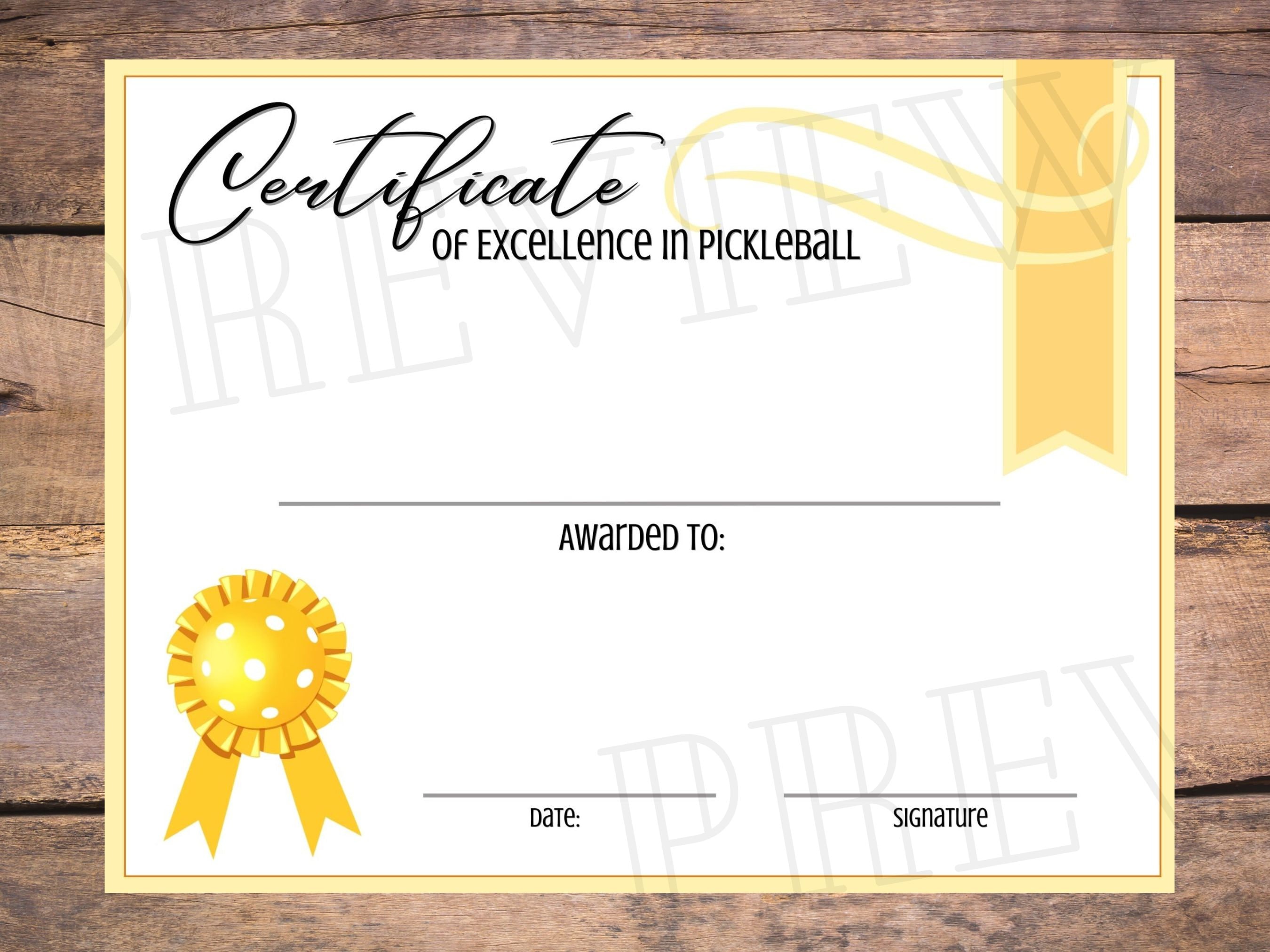 Fancy Pickleball Certificate of Excellence for Games or Pickleball ...