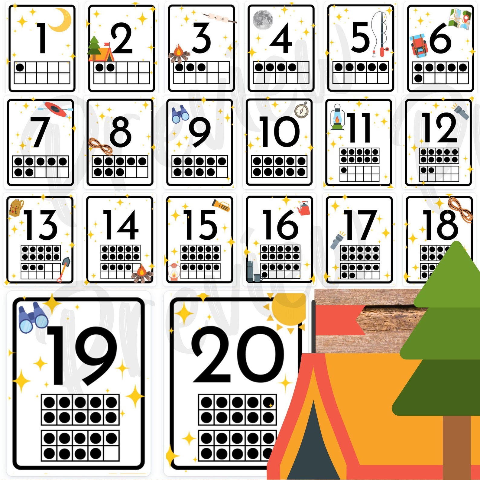 Camping Numbers With Ten Frames for Classroom Decor With Camp Number ...