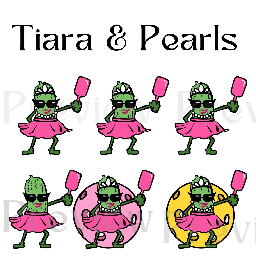 Tiara and Pearls Princess Pickle Playing Pickleball Clip Art Pack With ...