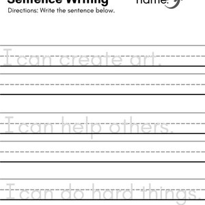 Printable Sentence Worksheets, Affirmation Sentences for K-2nd ELA ...
