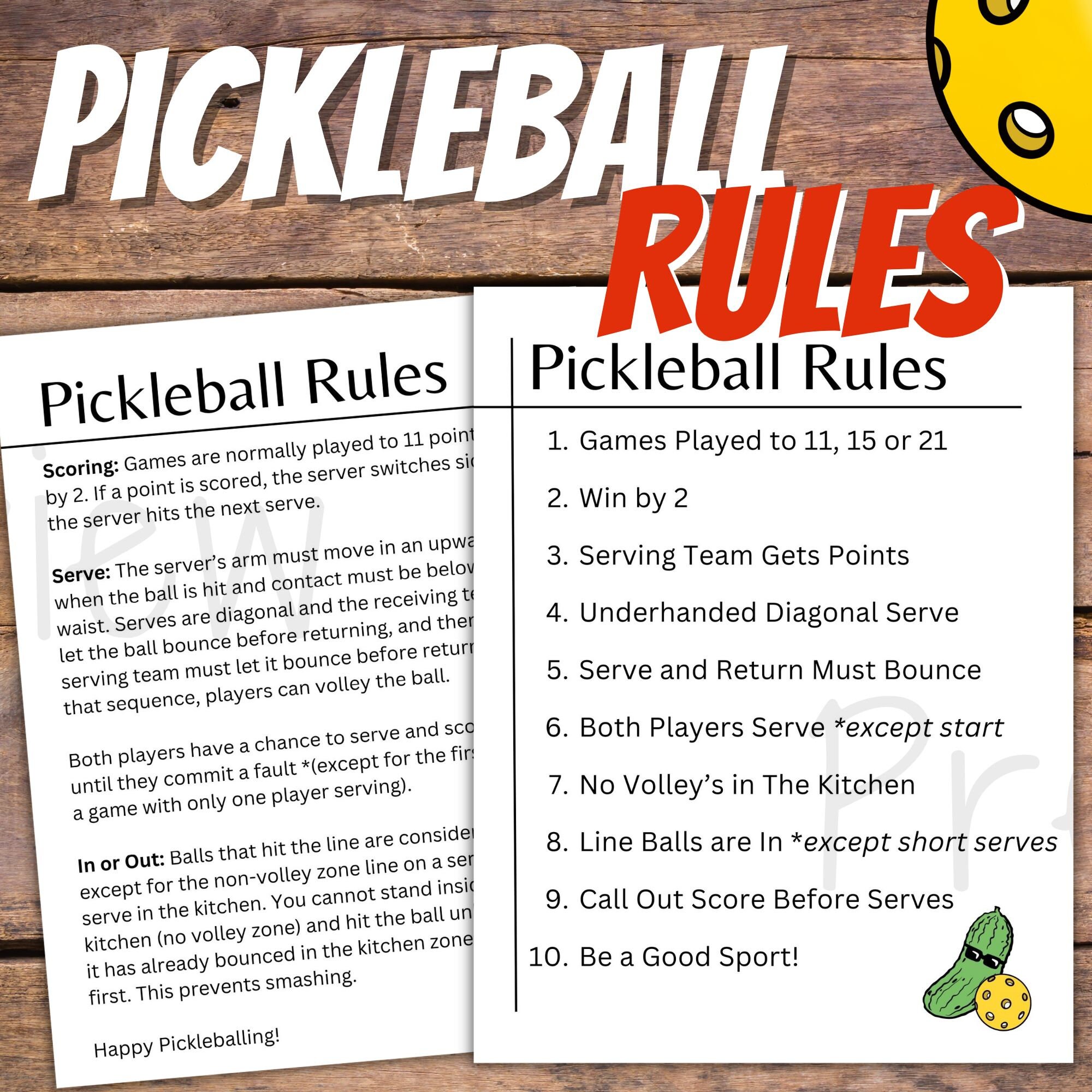 Pickleball Poster of Pickleball Rules With Simple Scoring, Serving and ...