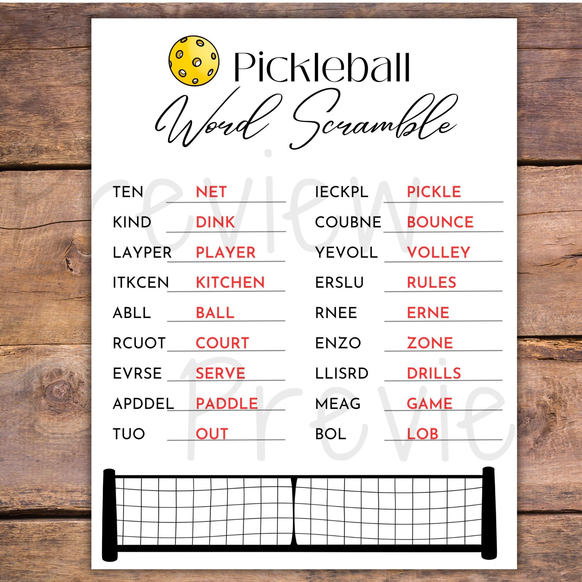Fun Pickleball Game With 2 Pickleball Word Scramble Levels Printable ...